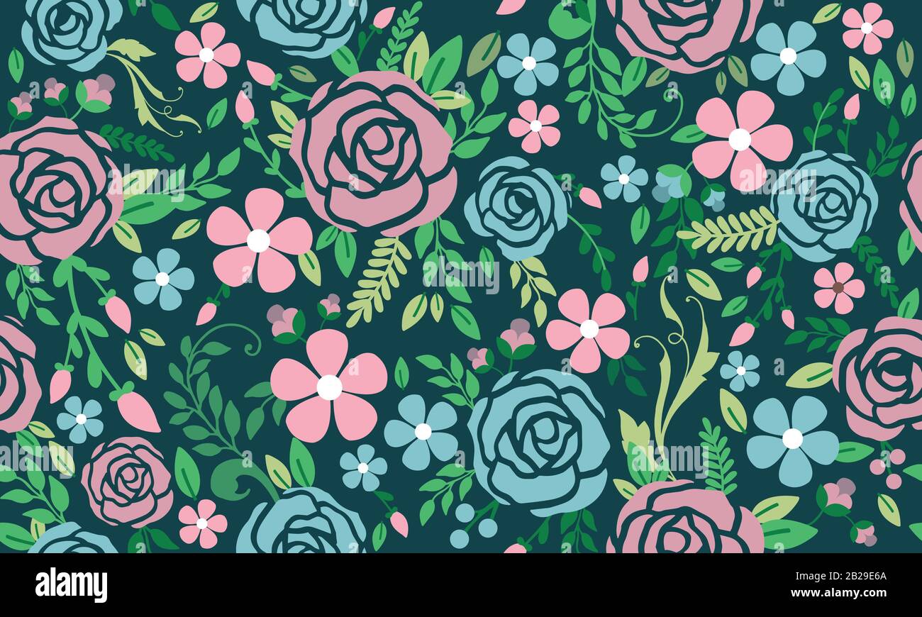 Beautiful spring flower, with leaf and floral pattern background design ...