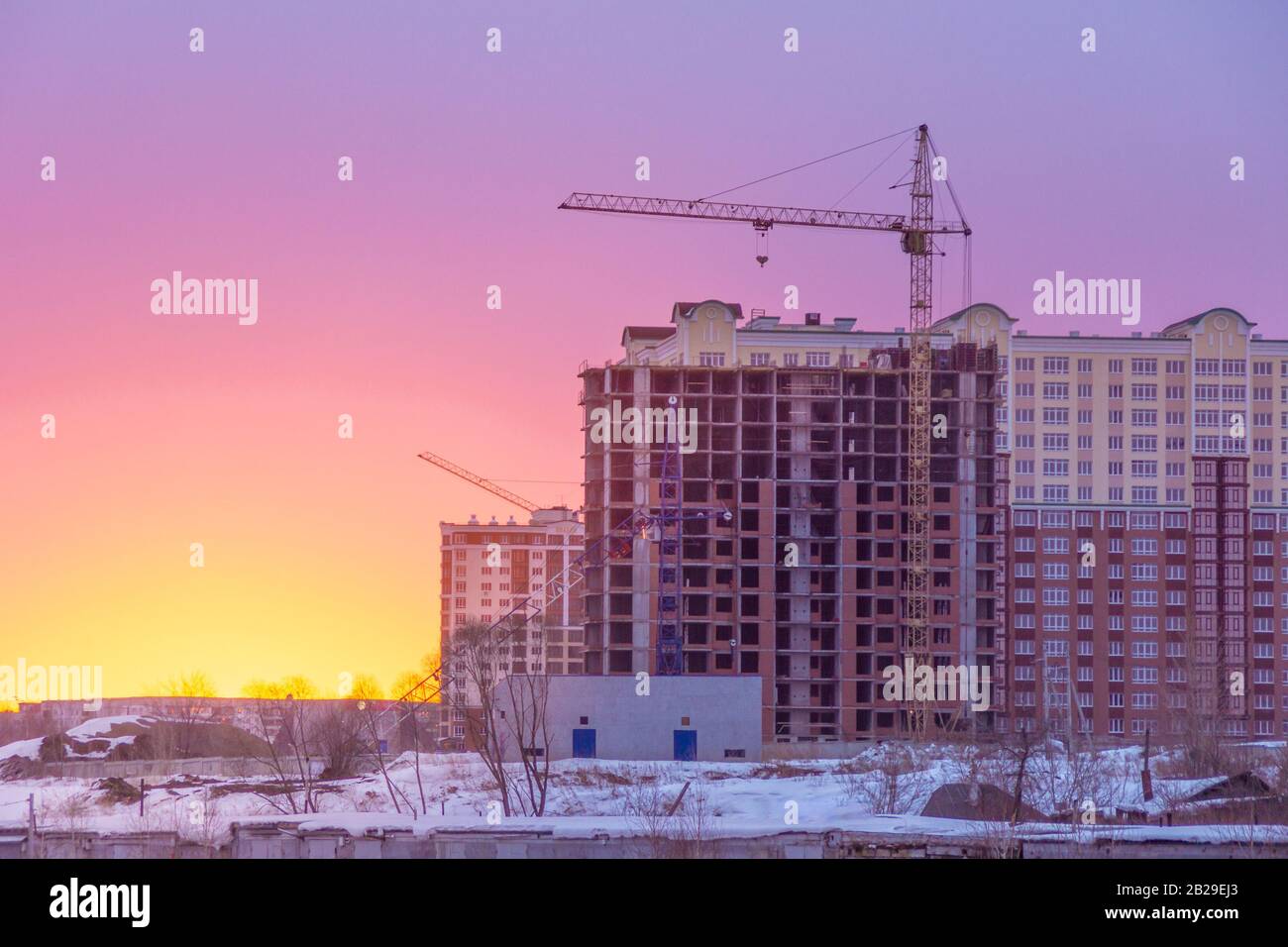 installation of a tower crane on the construction site, the ...
