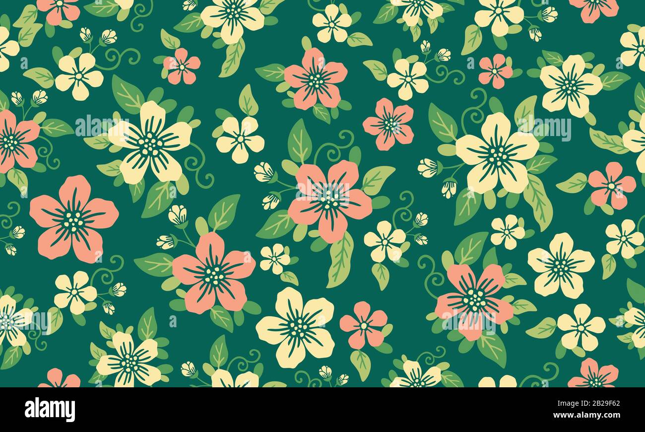Beautiful wallpaper for spring, with seamless leaf and floral pattern ...