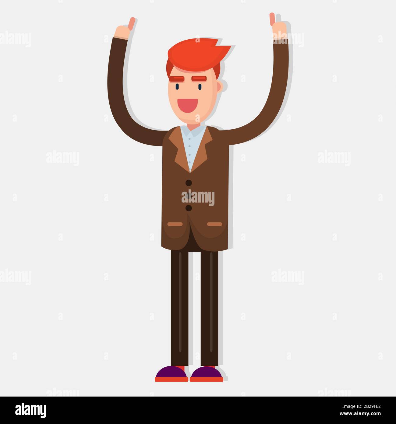 happy businessman victory hands up for business success concept vector ...