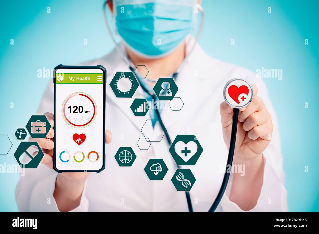 doctor with stethoscope and showing the smart phone for medical exam ...