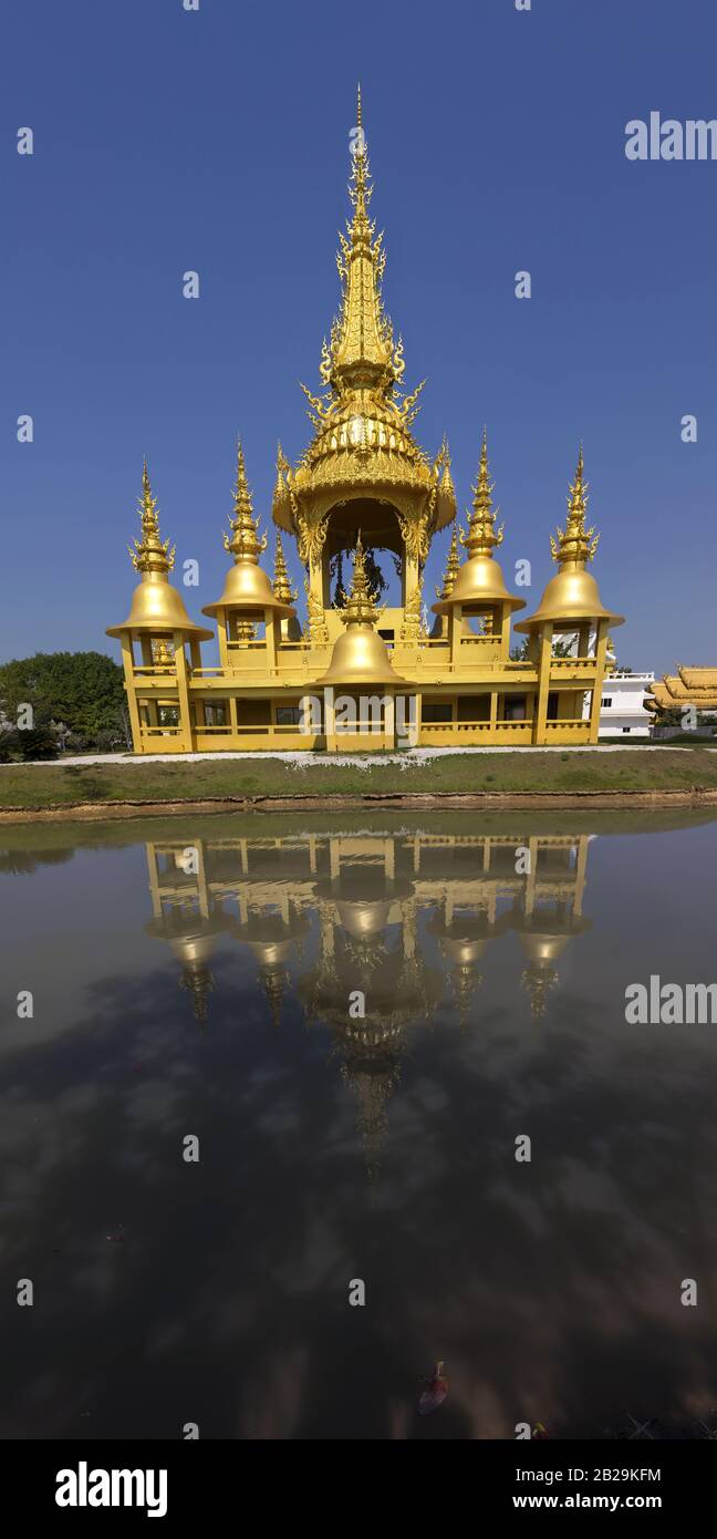 Gold Yellow Temple Exterior Vertical Panorama in Famous Wat Rong Khun ...