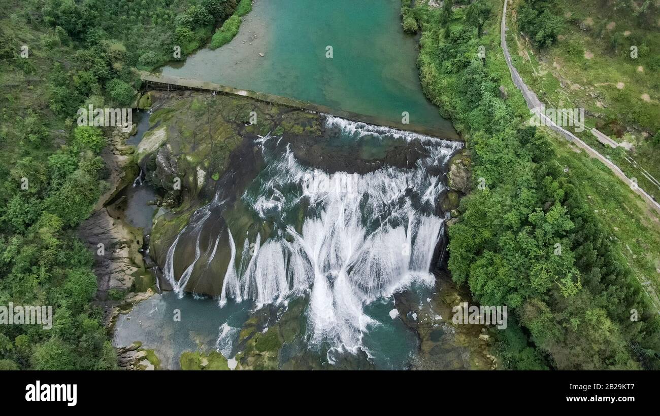 Aerial view of Doupotang Waterfall of the Huangguoshu Waterfall is ...