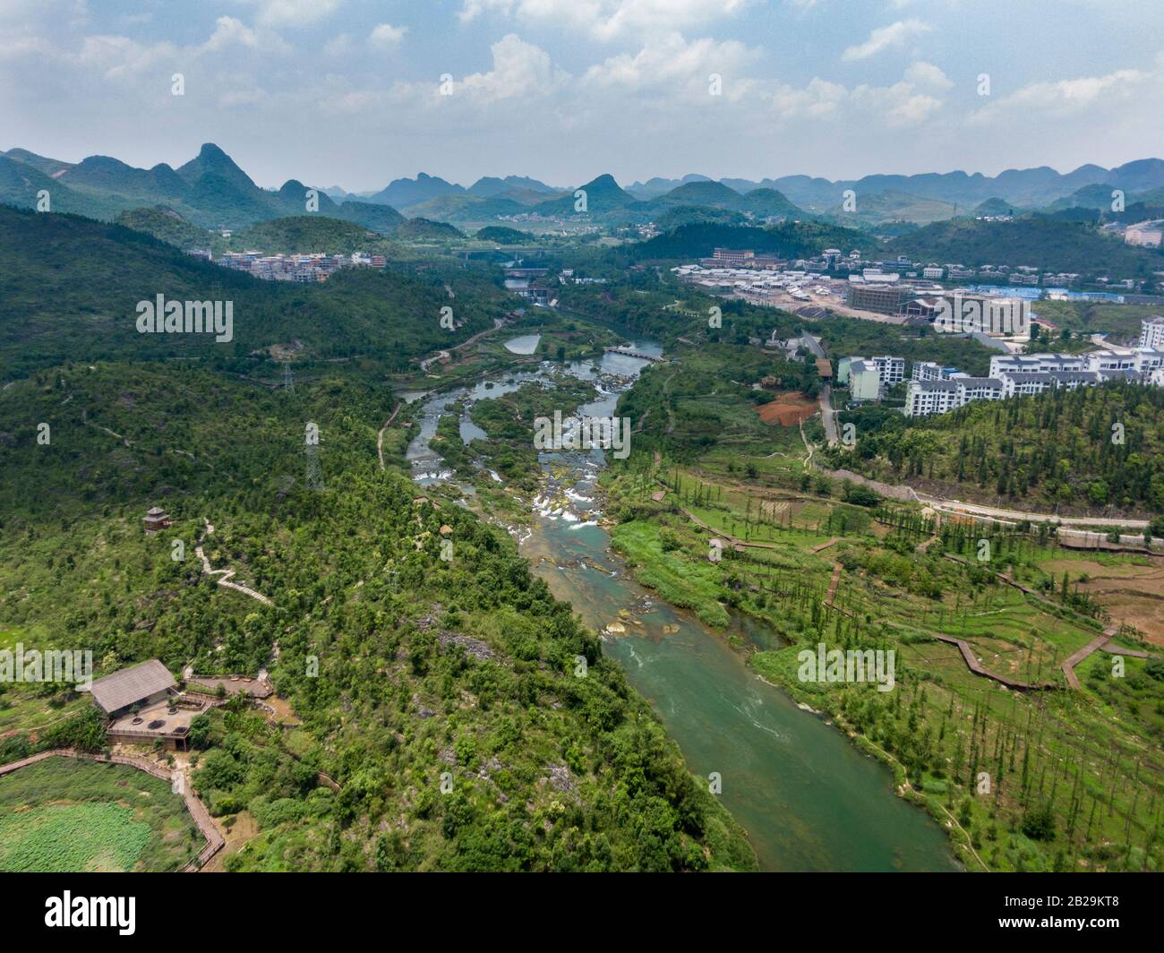 Aerial view of Doupotang Waterfall of the Huangguoshu Waterfall is ...