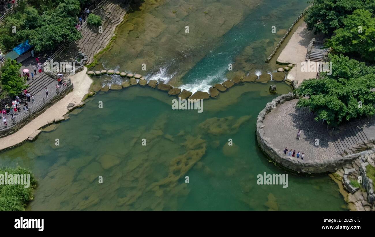 Aerial view of Doupotang Waterfall of the Huangguoshu Waterfall is ...