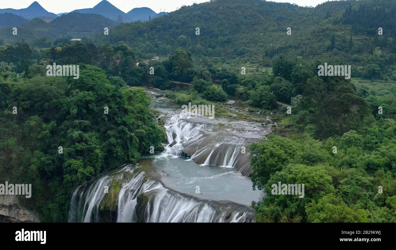 Aerial view of Doupotang Waterfall of the Huangguoshu Waterfall is ...