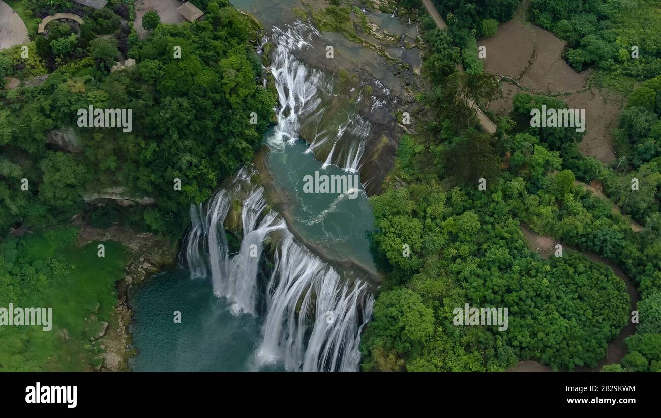 Aerial view of Doupotang Waterfall of the Huangguoshu Waterfall is ...