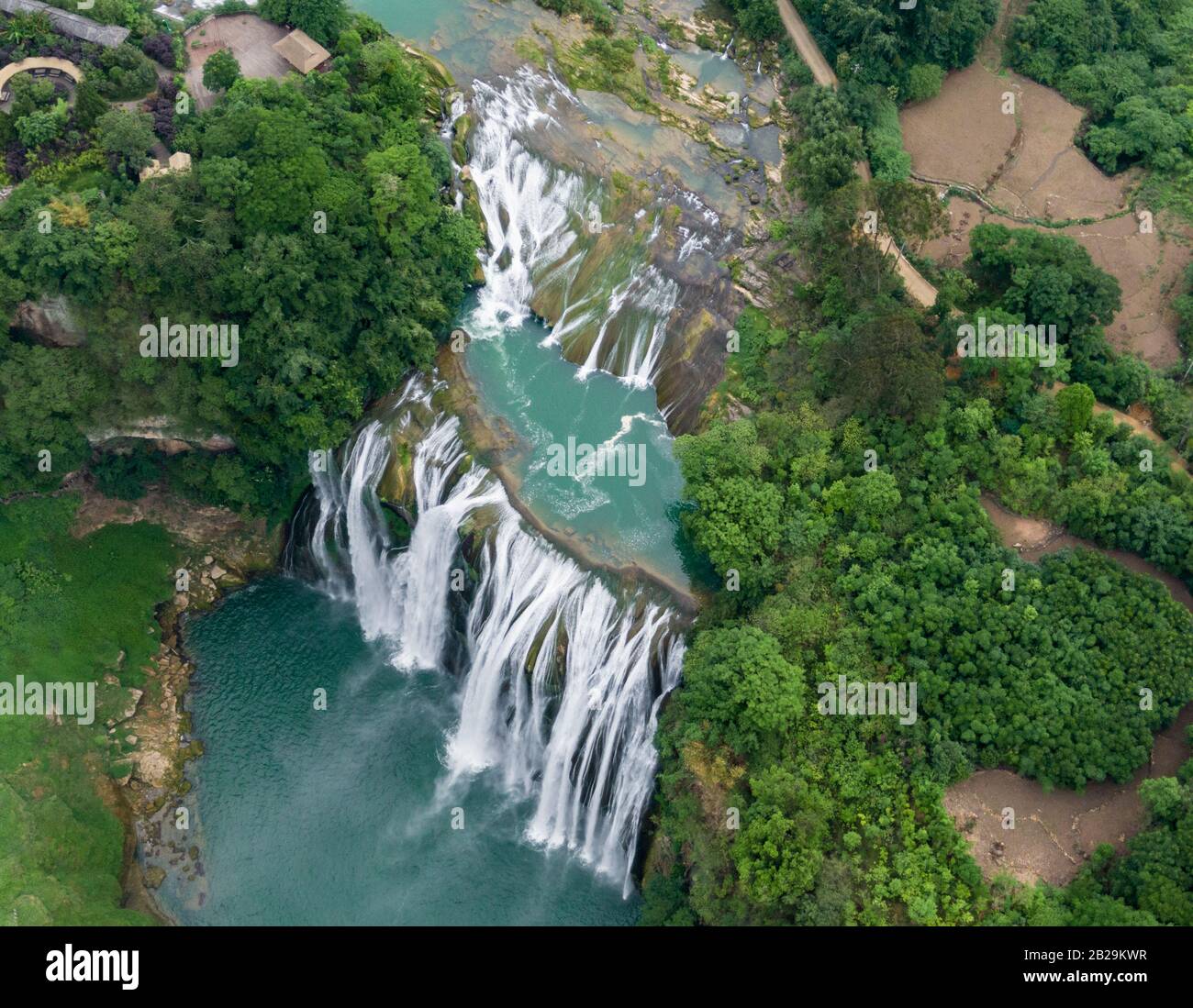 Aerial view of Doupotang Waterfall of the Huangguoshu Waterfall is ...