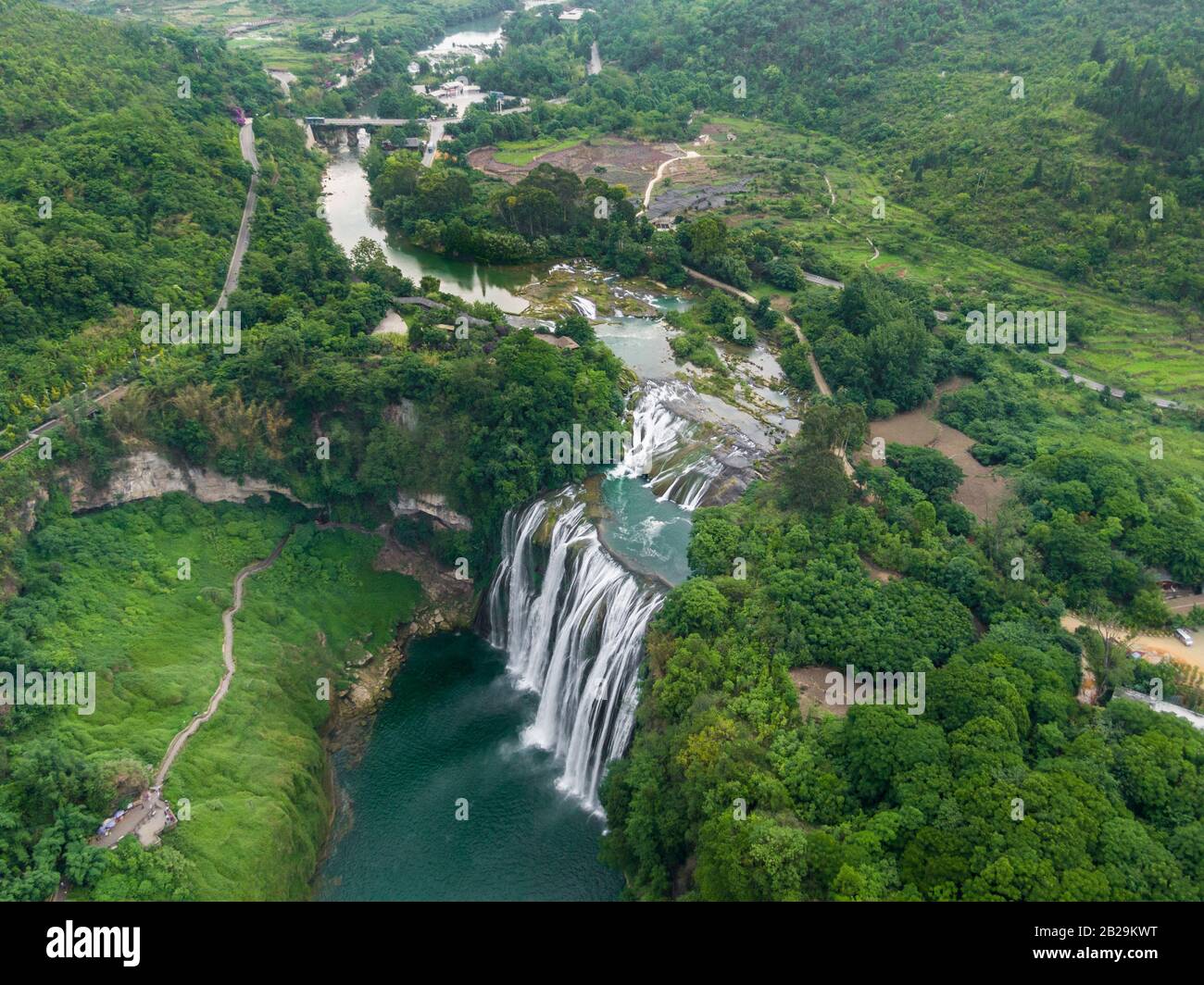 Aerial view of Doupotang Waterfall of the Huangguoshu Waterfall is ...