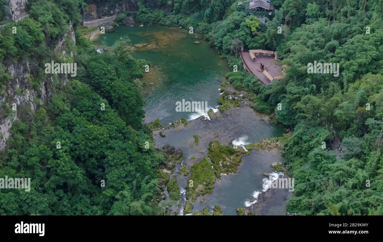 Aerial view of Doupotang Waterfall of the Huangguoshu Waterfall is ...