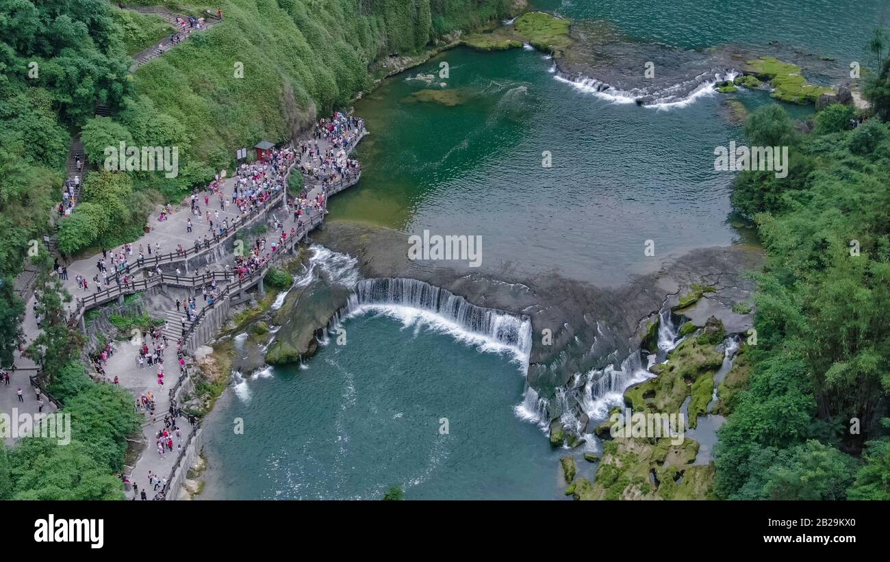 Aerial view of Doupotang Waterfall of the Huangguoshu Waterfall is ...