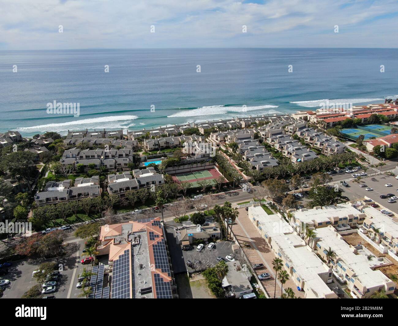 Aerial view of condo community next to the beach and sea in south ...