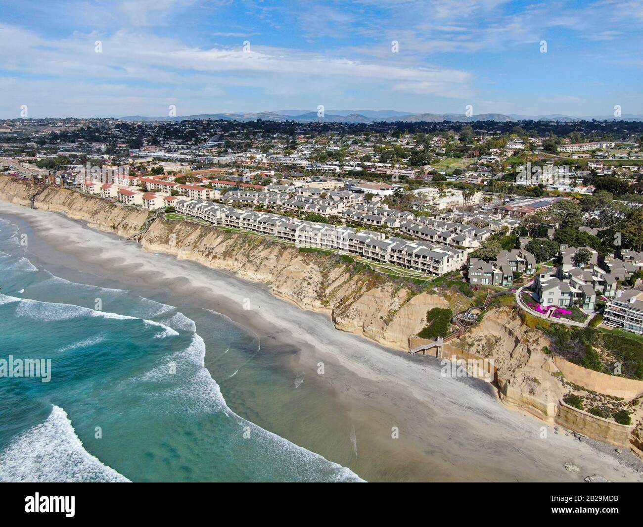 Aerial view of condo community next to the beach and sea in south ...