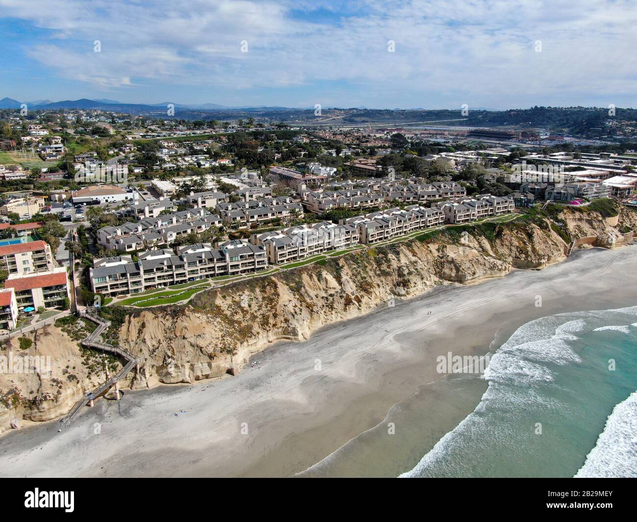 Aerial view of condo community next to the beach and sea in south ...