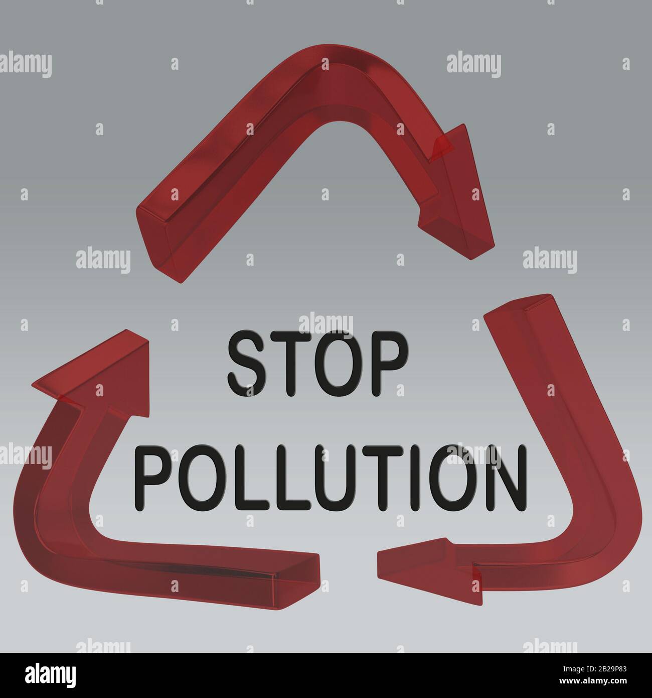 3D illustration of STOP POLLUTION title in a recycling symbol, isolated ...