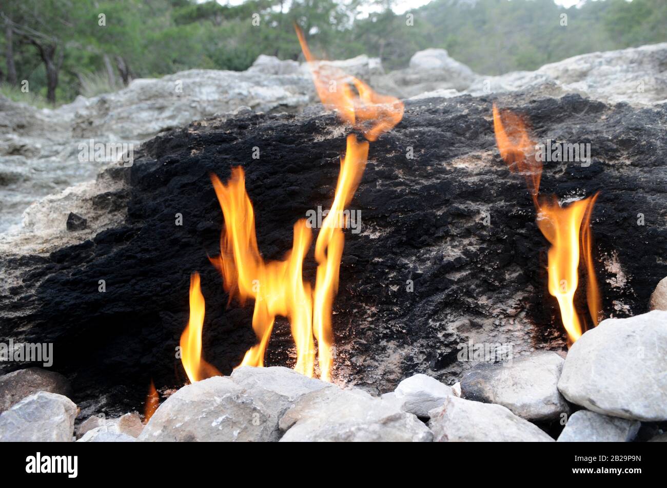 Fair among stones. Flaming rock (Yanartas ) on Mount Chimera ( Antalya ...