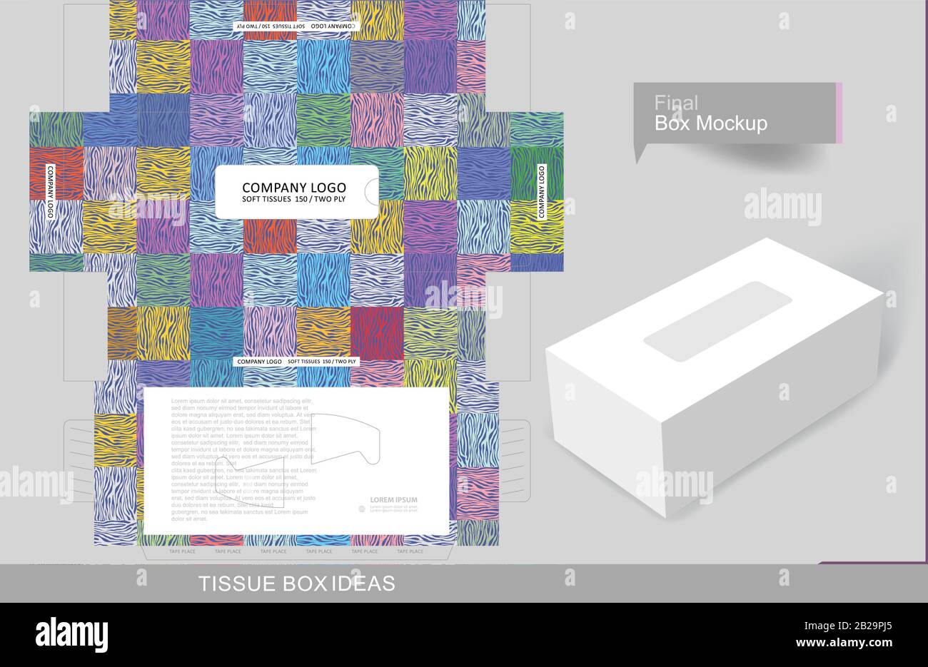 Abstract colorful zebra pattern on half tissue box, template for ...