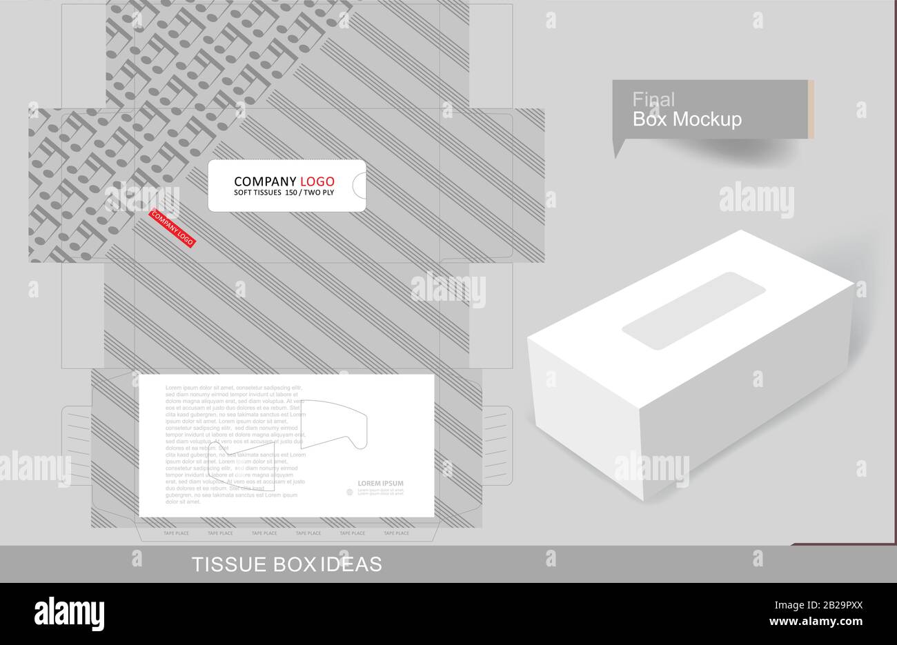 Abstract embossed music notes pattern on tissue box, template for ...