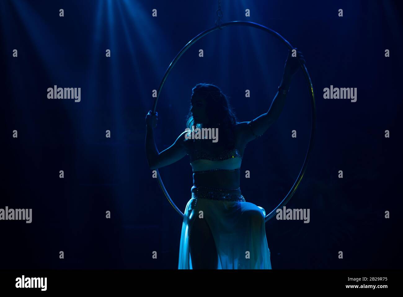Mumbai / India 14 January 2020 Indian woman performing aerial ring ...