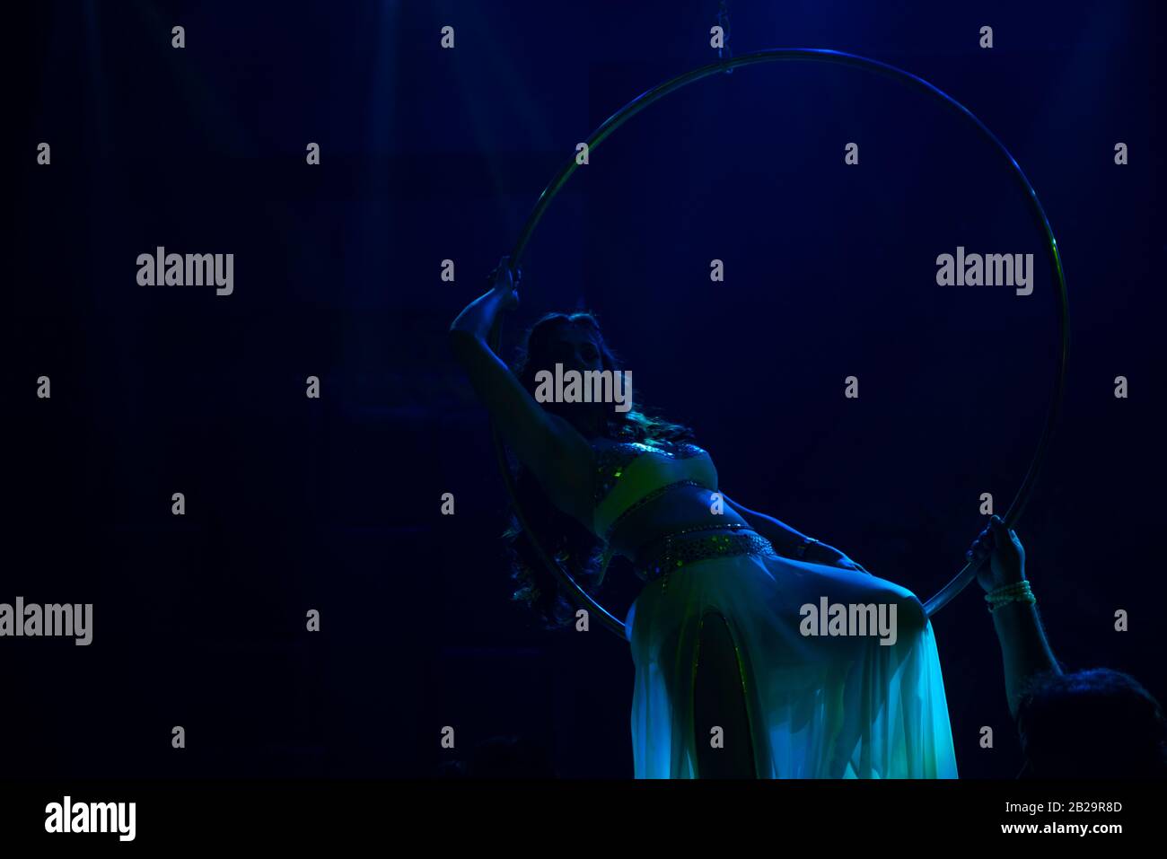 Mumbai / India 14 January 2020 Indian woman performing aerial ring ...