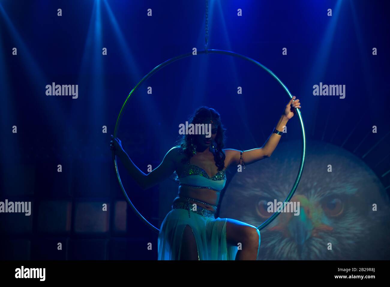 Mumbai / India 14 January 2020 Indian woman performing aerial ring ...