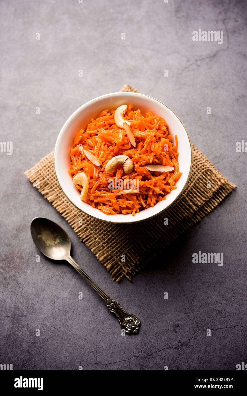 Vermicelli / Semiya Kesari is a popular indian sweet served in a bowl ...