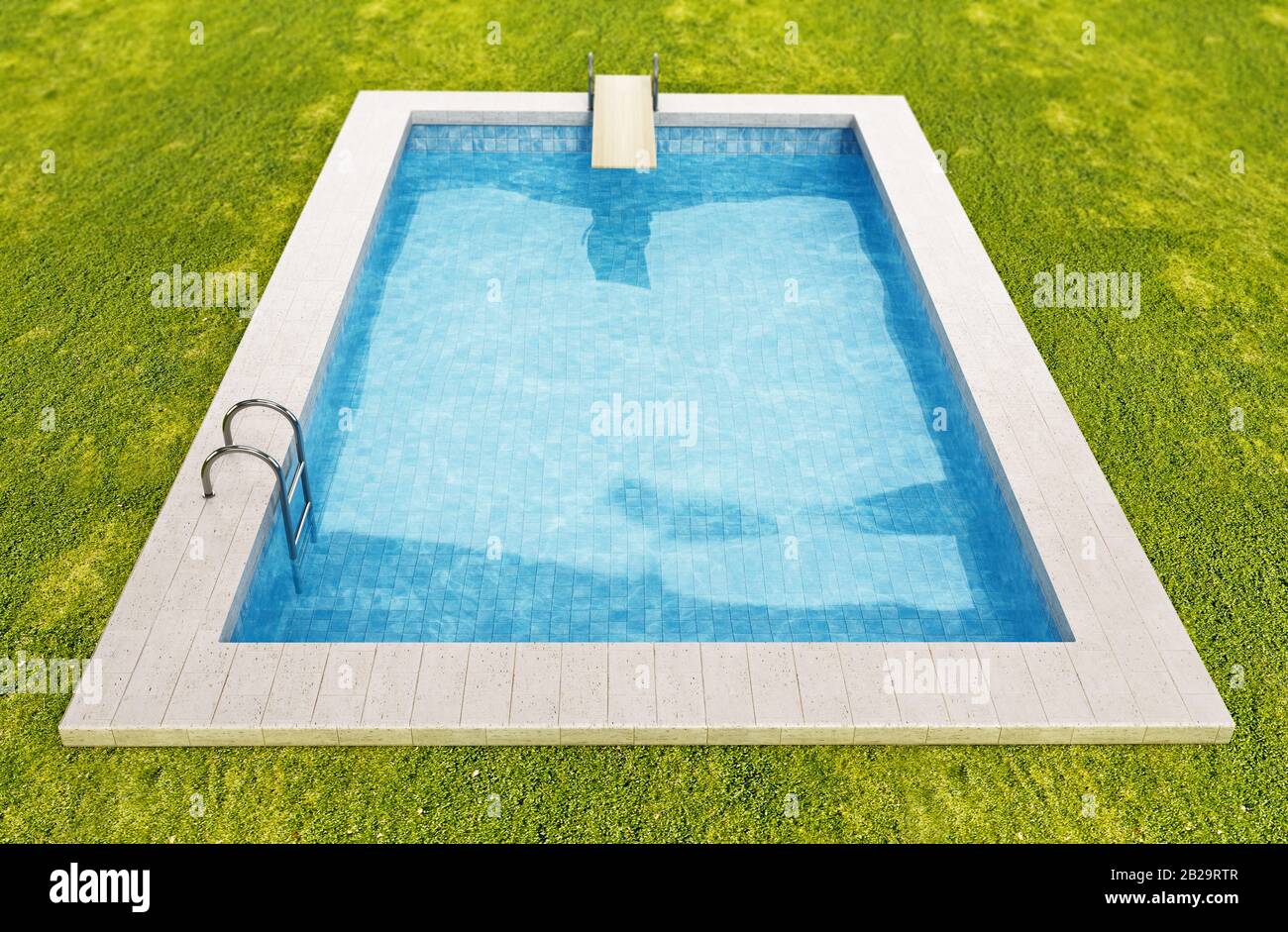 Generic swimming pool with surrounding grass. 3D illustration Stock ...