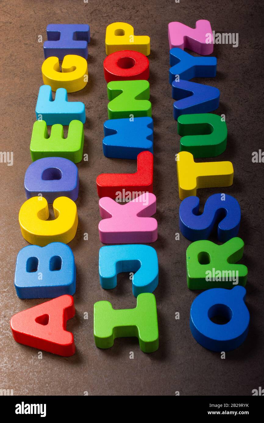 Alphabet ABC wooden letters for early education concept Stock Photo - Alamy