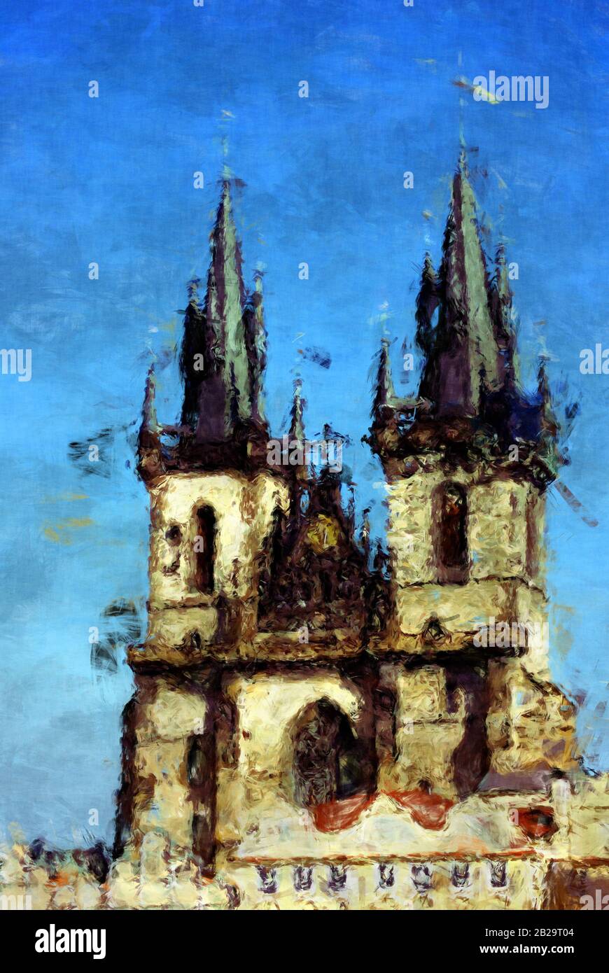 Tyn church in Prague, painting Stock Photo - Alamy