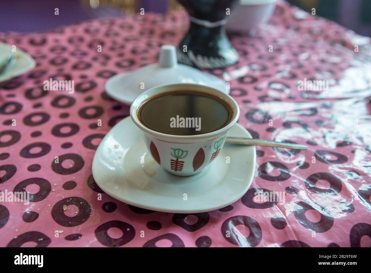 Coffee served in traditional cups, known as finjal, in a buna bets, in ...