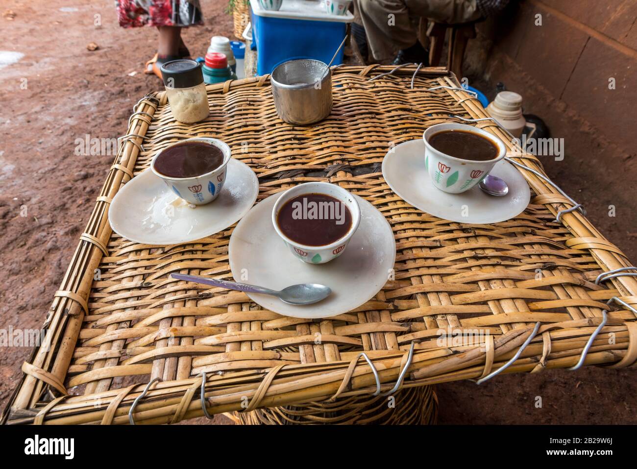 coffee served in traditional cups, known as finjal, in a buna bets, in ...