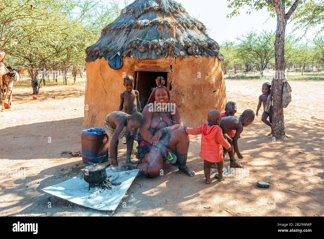 NAMIBIA, KAMANJAB, MAY 6: Himba tribe woman, family with child in the ...