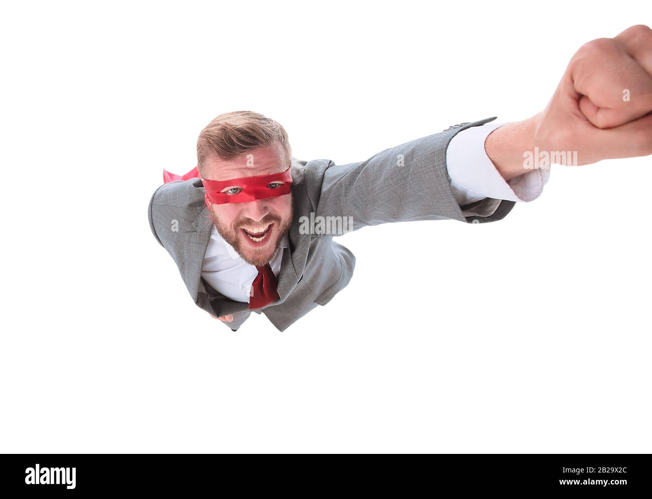 confident superhero businessman flying forward. photo with space for ...
