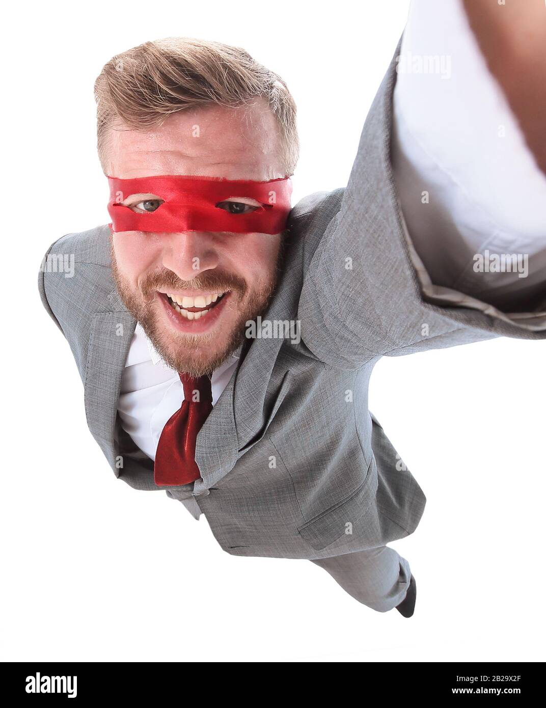 confident superhero businessman flying forward. photo with space for ...