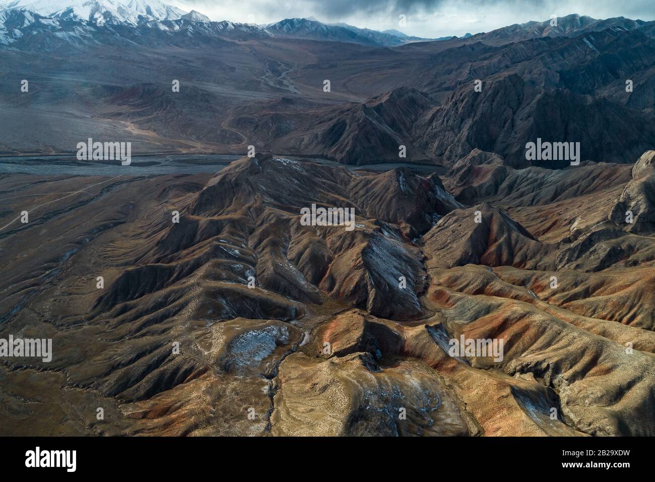 aerial view of the landscape of the surrounding area of Qilian Mountain ...