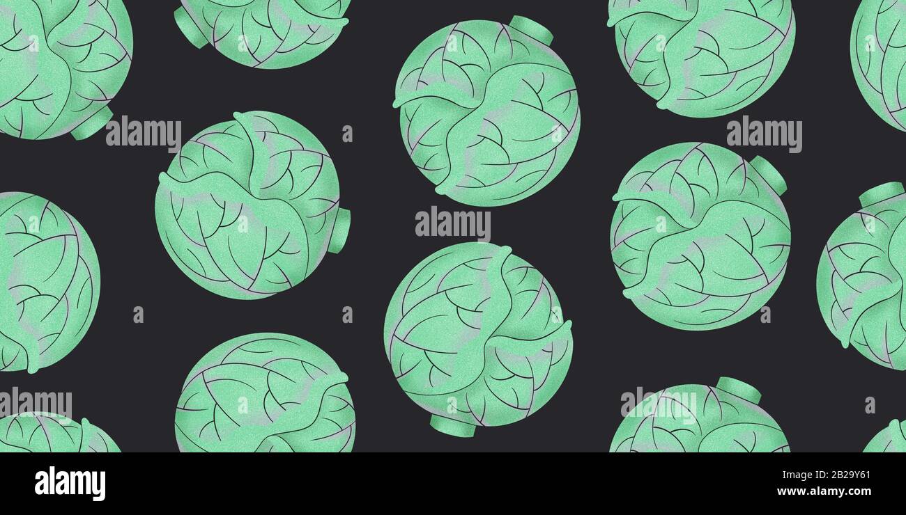 Hand drawn color texture cabbage seamless pattern. Organic fresh ...