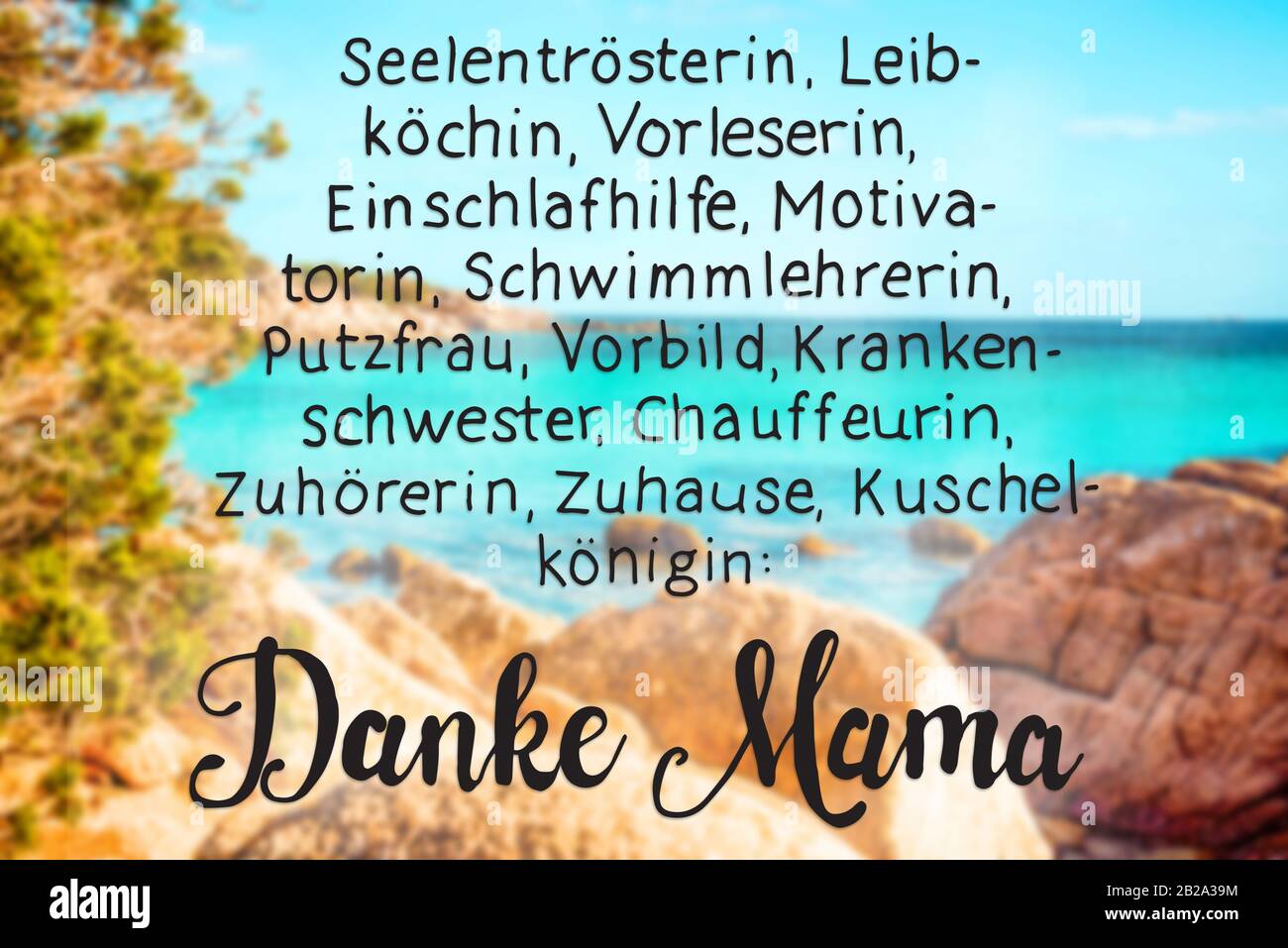 Rock Beach, Sardinia, Beautiful Landscape, Text Danke Mama Means Thank ...