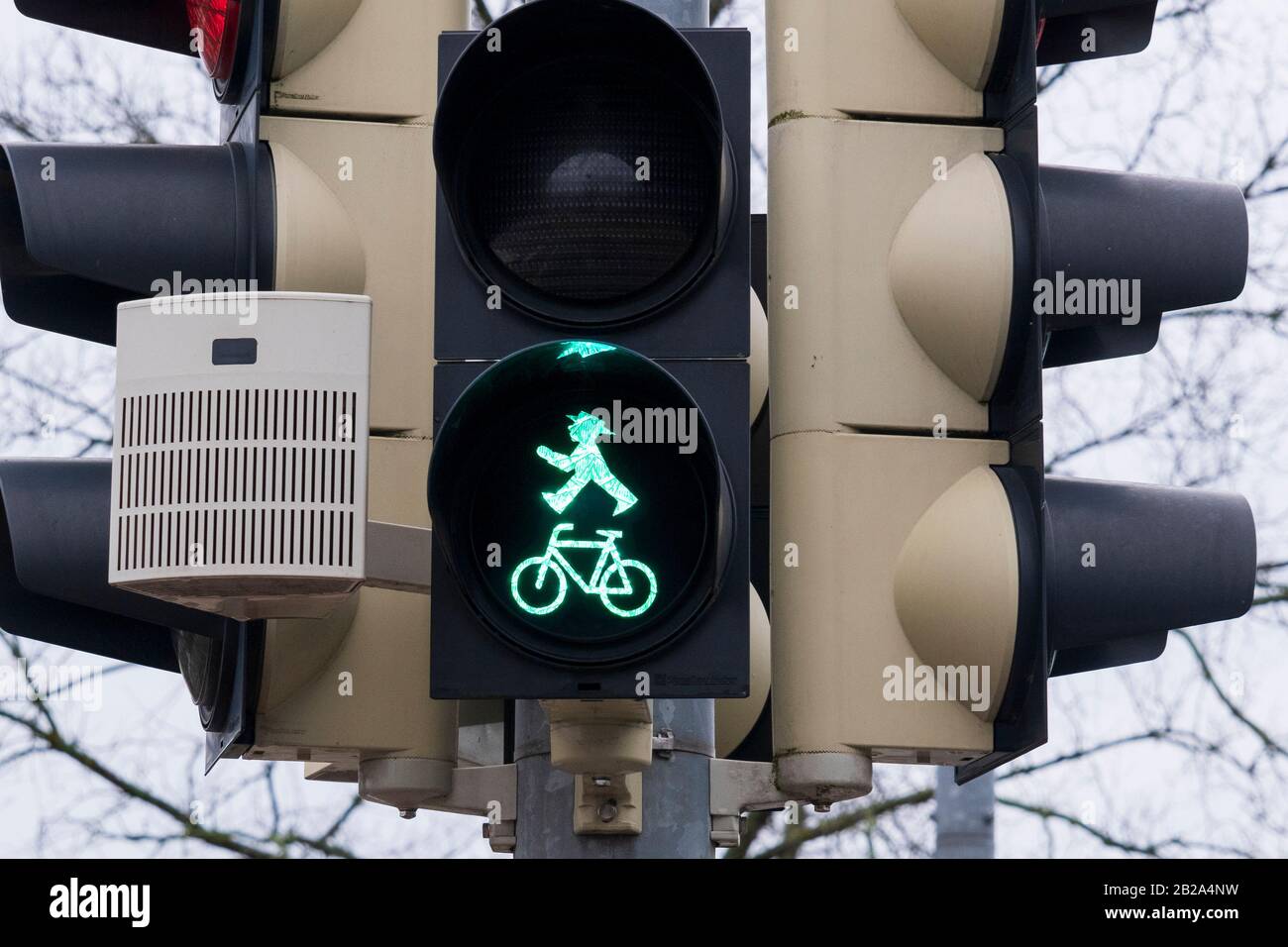 East German Ampelmaennchen, green traffic light for pedestrians for go ...