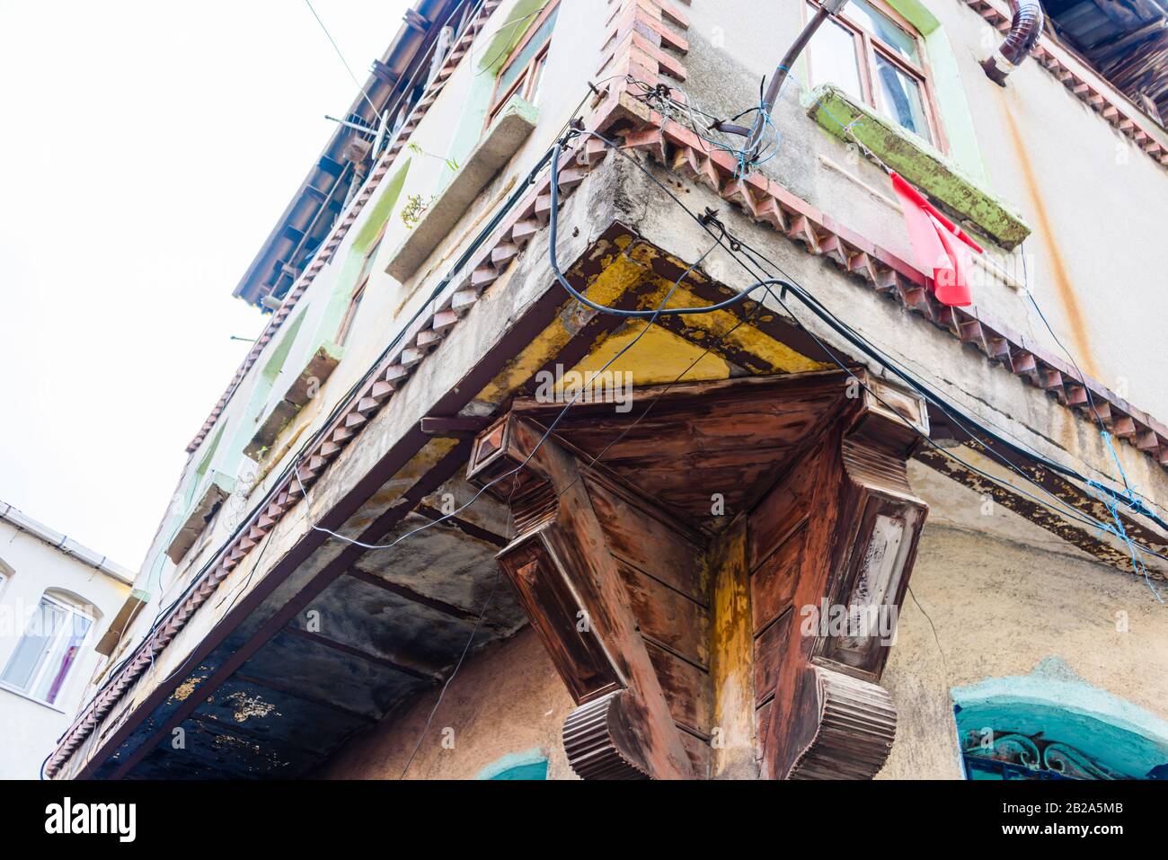 Wooden corner pieces on the ground floor of a building, before the ...