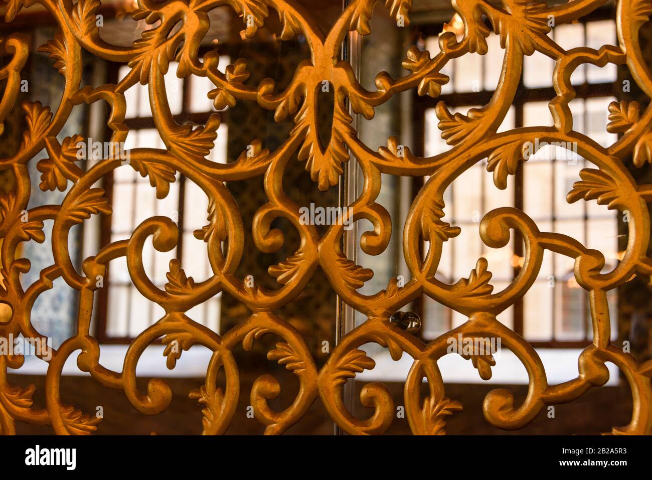 Guilded alabaster window mesh inside the Hagia Sofia Museum, Istanbul ...