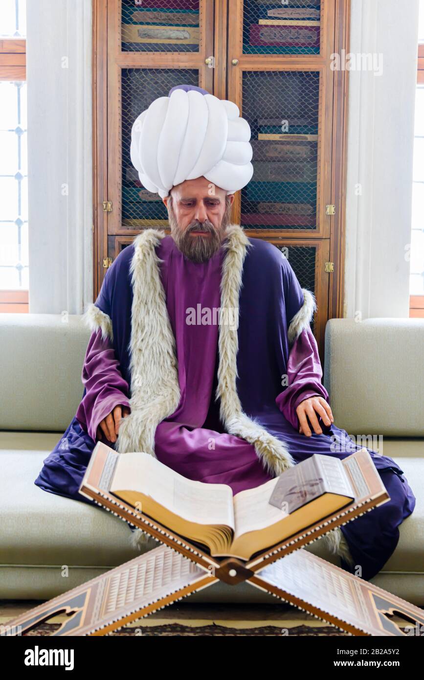Mannequin of an Imam reading a Quran in the library of the Topkapi ...
