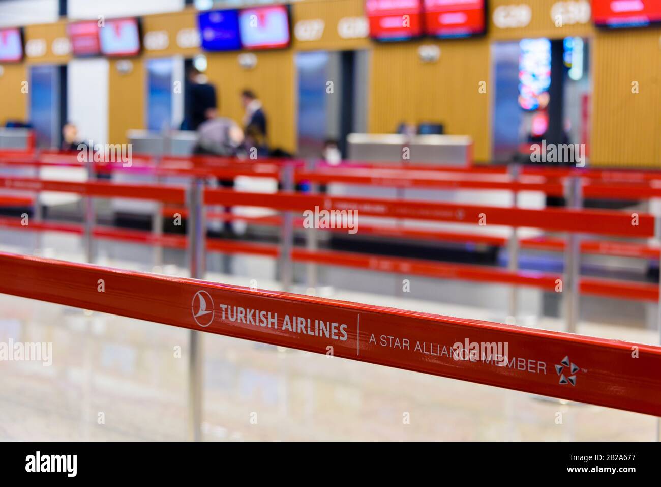 Barriers at the Turkish Airlines check-in desks, Istanbul International ...
