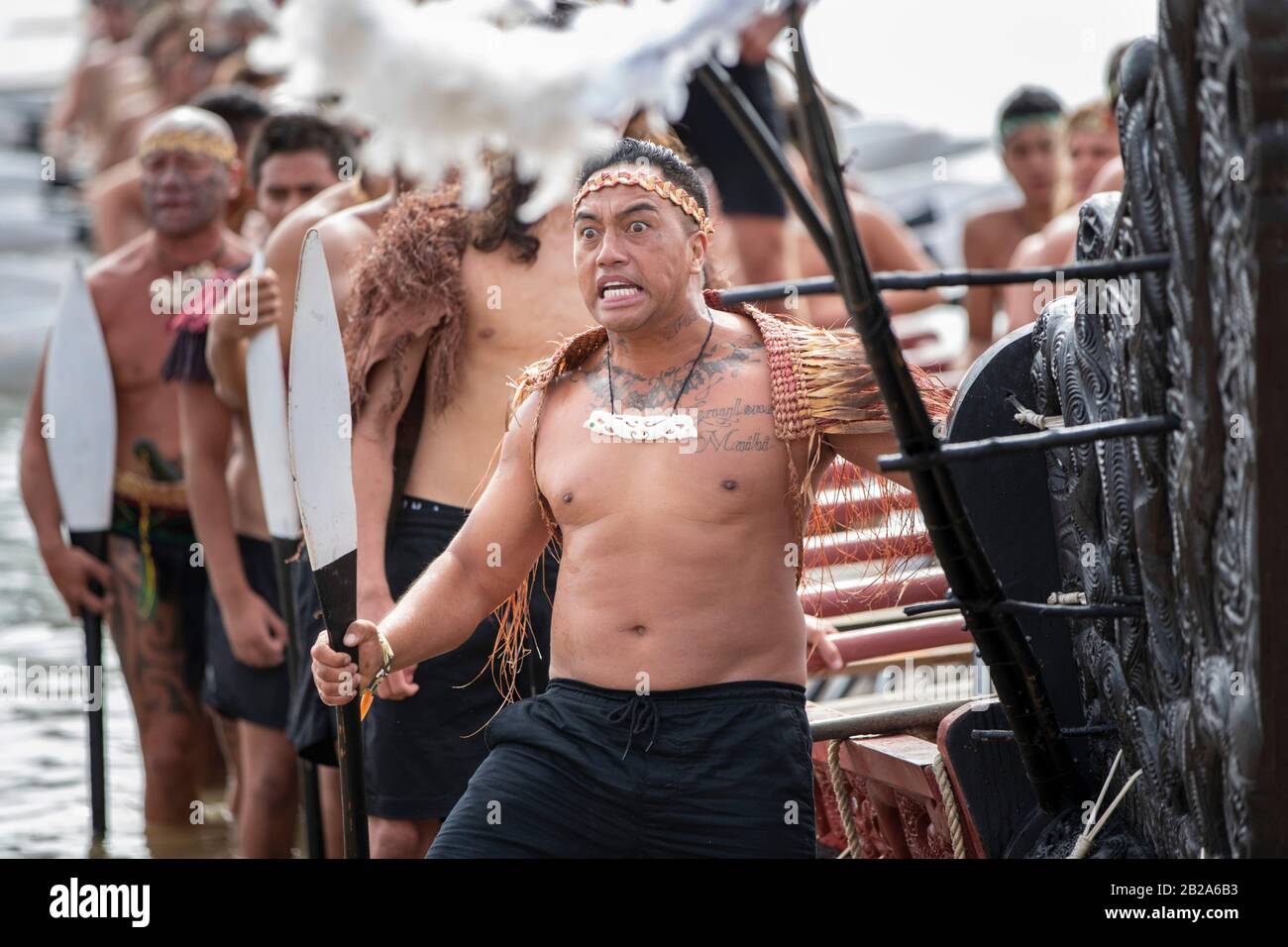 Traditional waka on Waitangi Day in Waitangi, New Zealand, on February ...