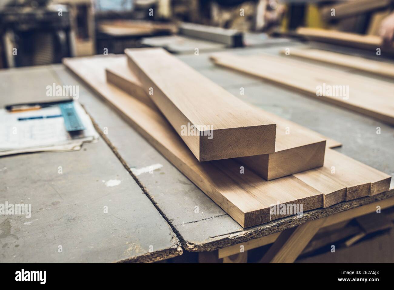 Carpentry workshop - carpentry workplace - materials and tools Stock ...