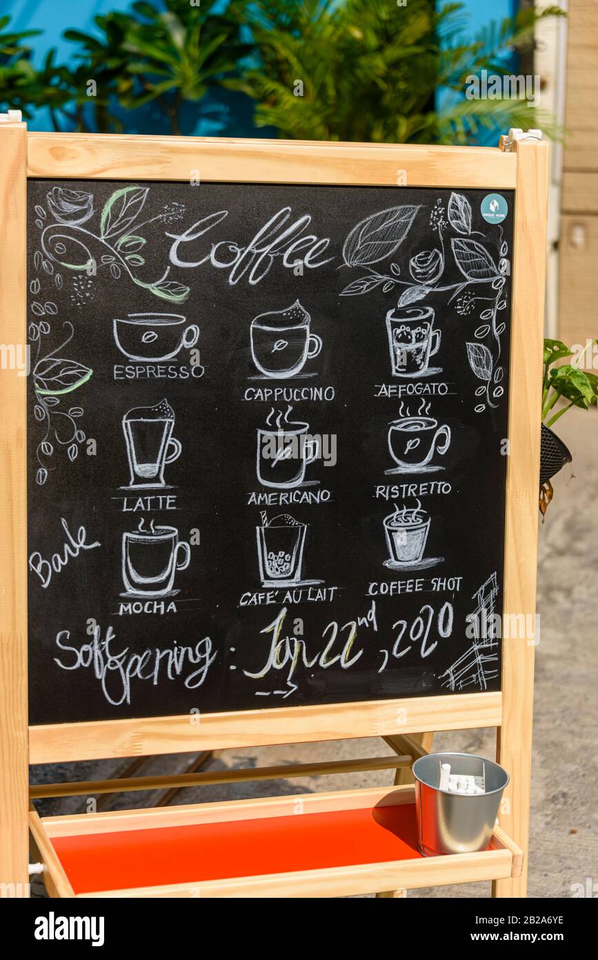 Blackboard menu of coffees outside a coffee shop Stock Photo - Alamy