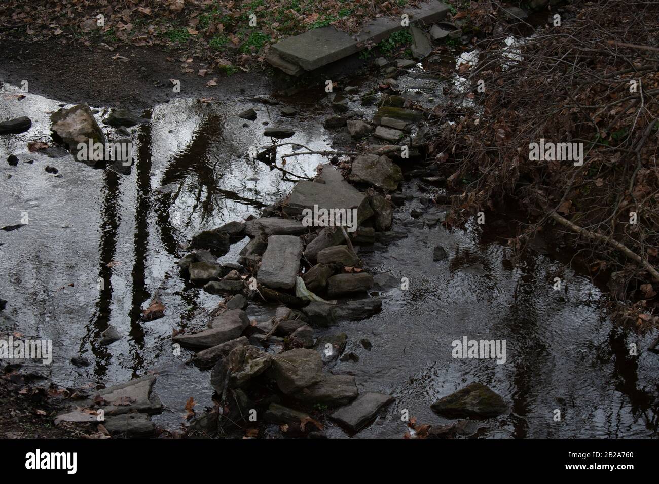 A Row of Rocks in a Slow Flowing Creek Stock Photo - Alamy