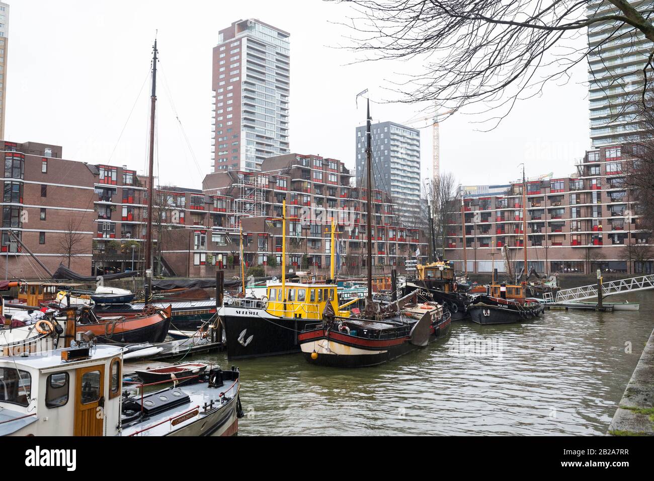 View at harbor Maritiem Museum at the inner city of Rotterdam in the ...