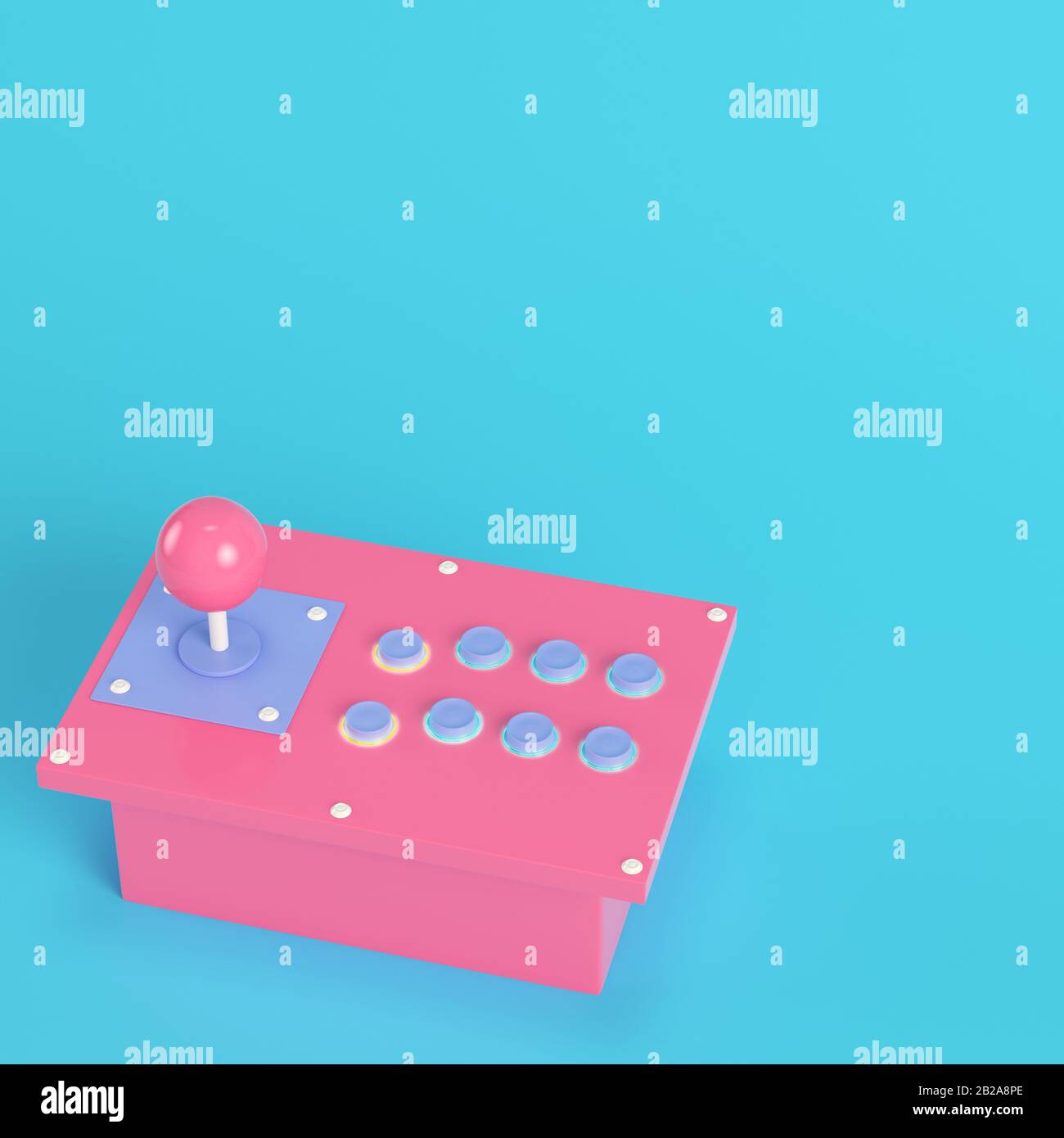 Retro arcade game controller on bright blue background in pastel colors ...