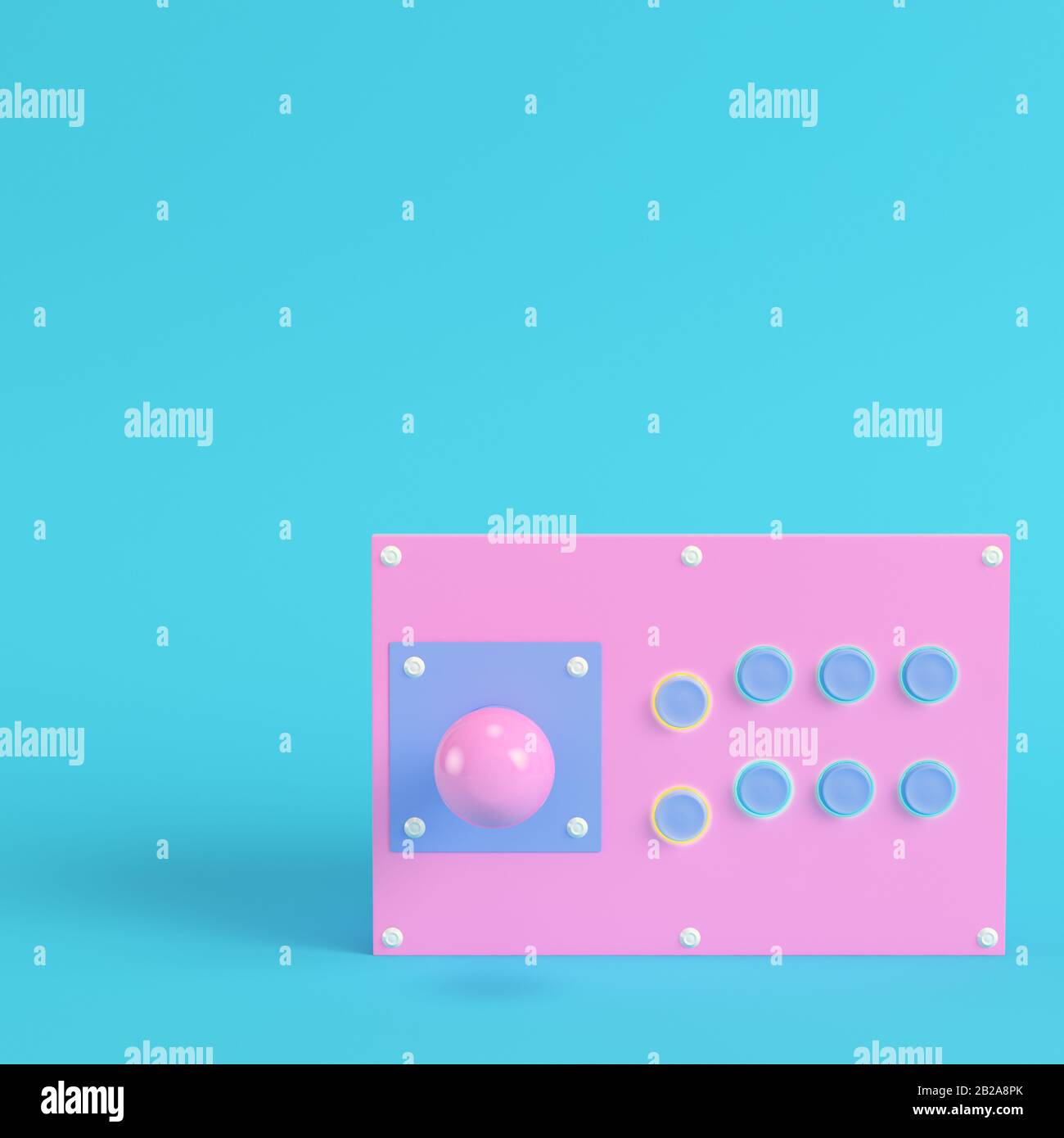Retro arcade game controller on bright blue background in pastel colors ...