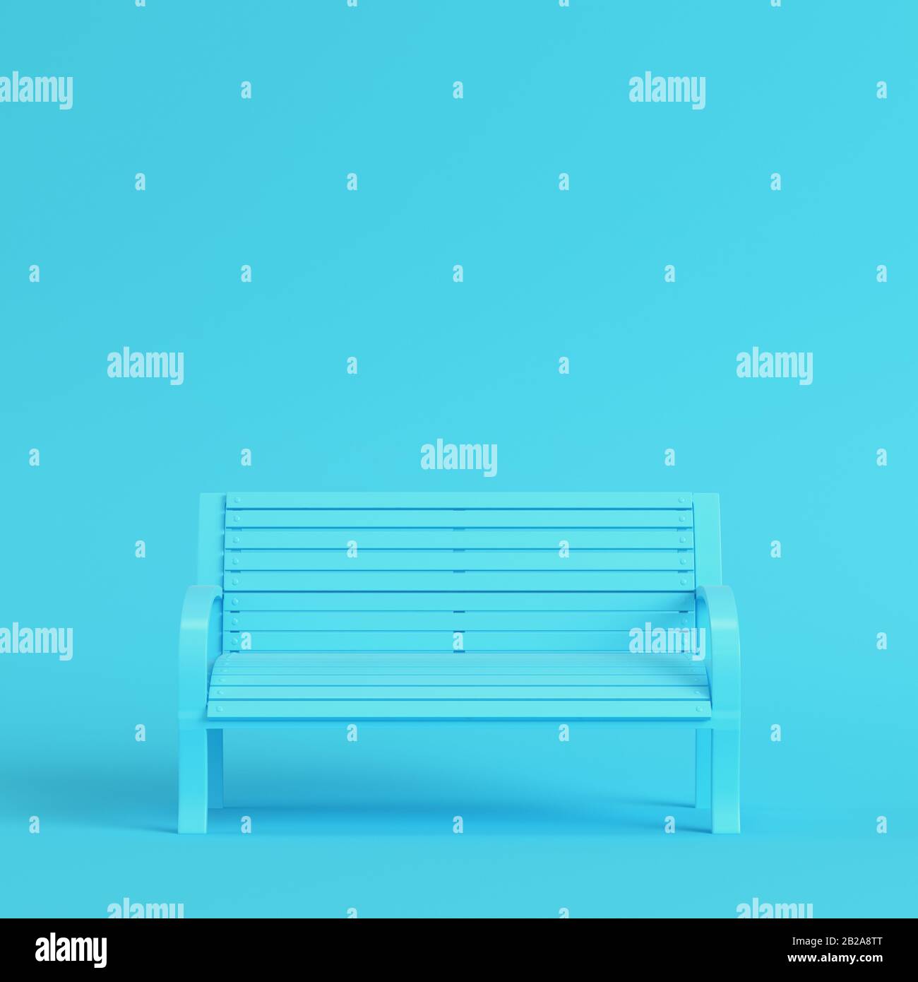 Street bench on bright blue background in pastel colors. Minimalism ...